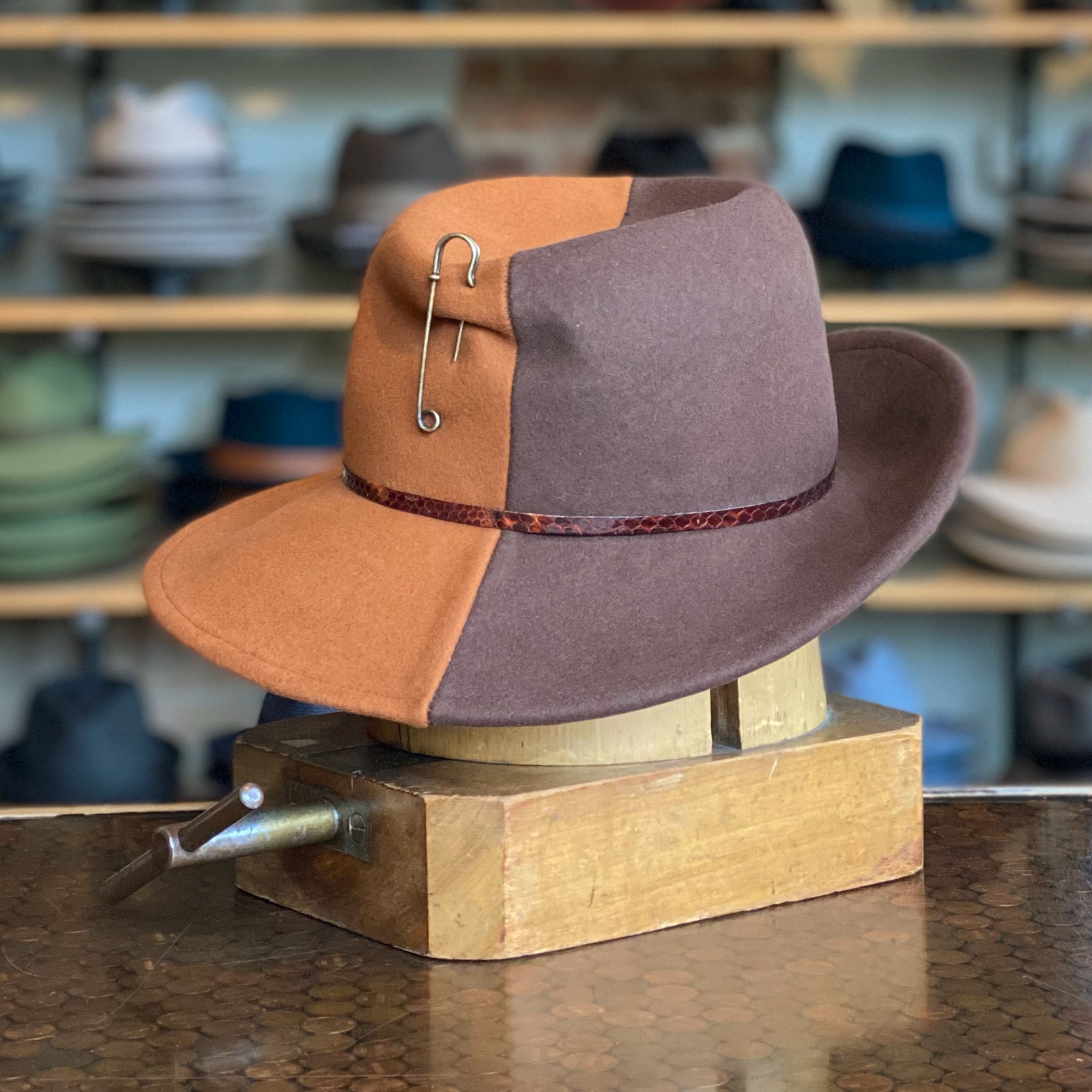 Wool Venus - Unique Handmade Smashed Crown Two-Tone Fedora