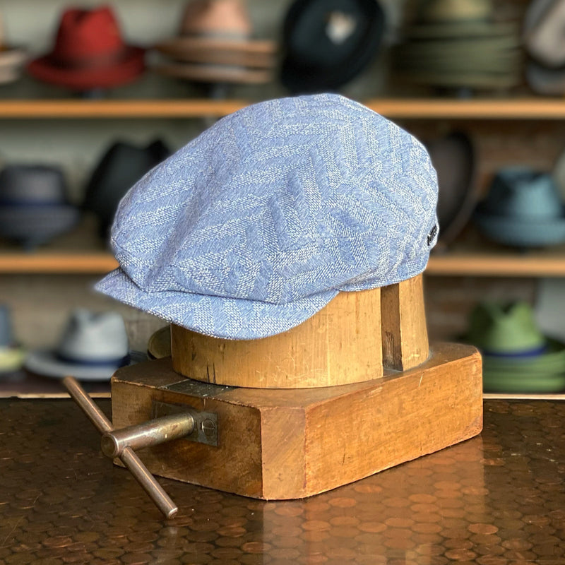 Jumbo Herringbone Driving Cap - High Quality Chambray Blue Flat Cap