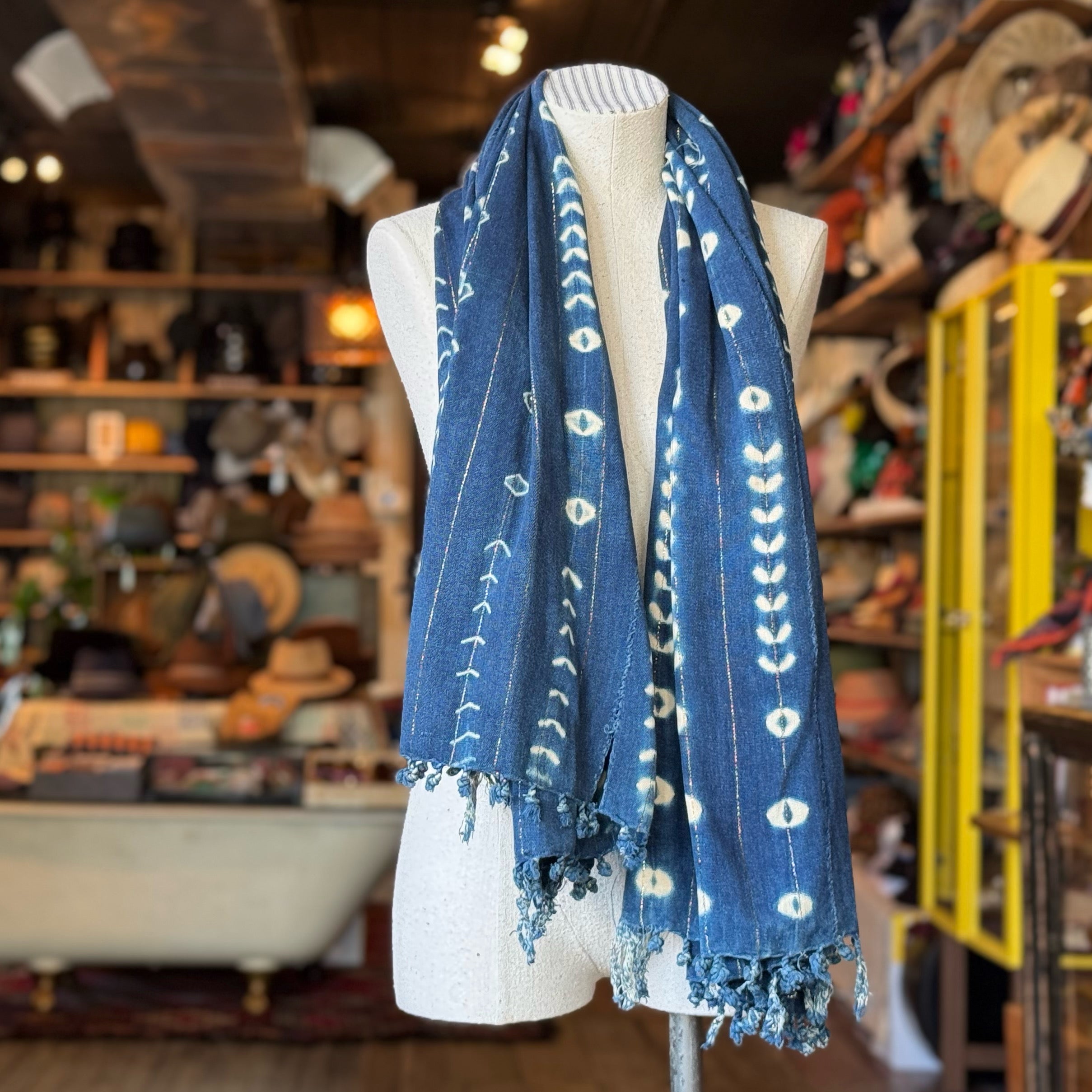 Vintage Indigo Mud Cloth Scarf No. 3
